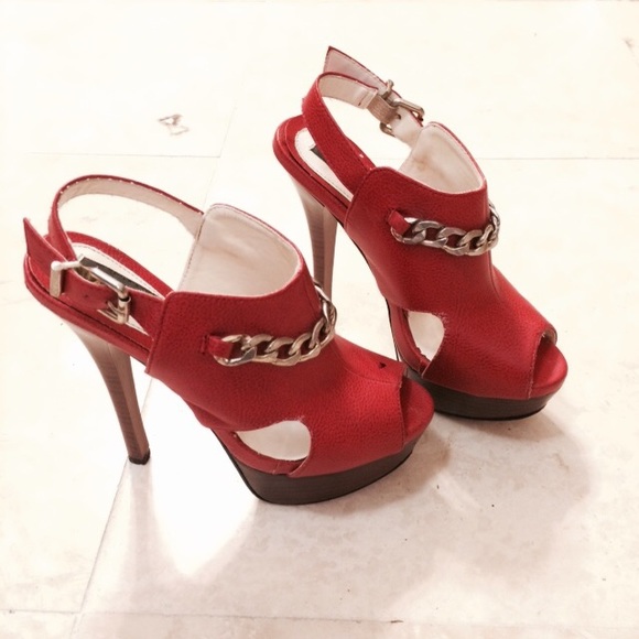 Shoes | Red Gold Chains High Heels | Poshmark